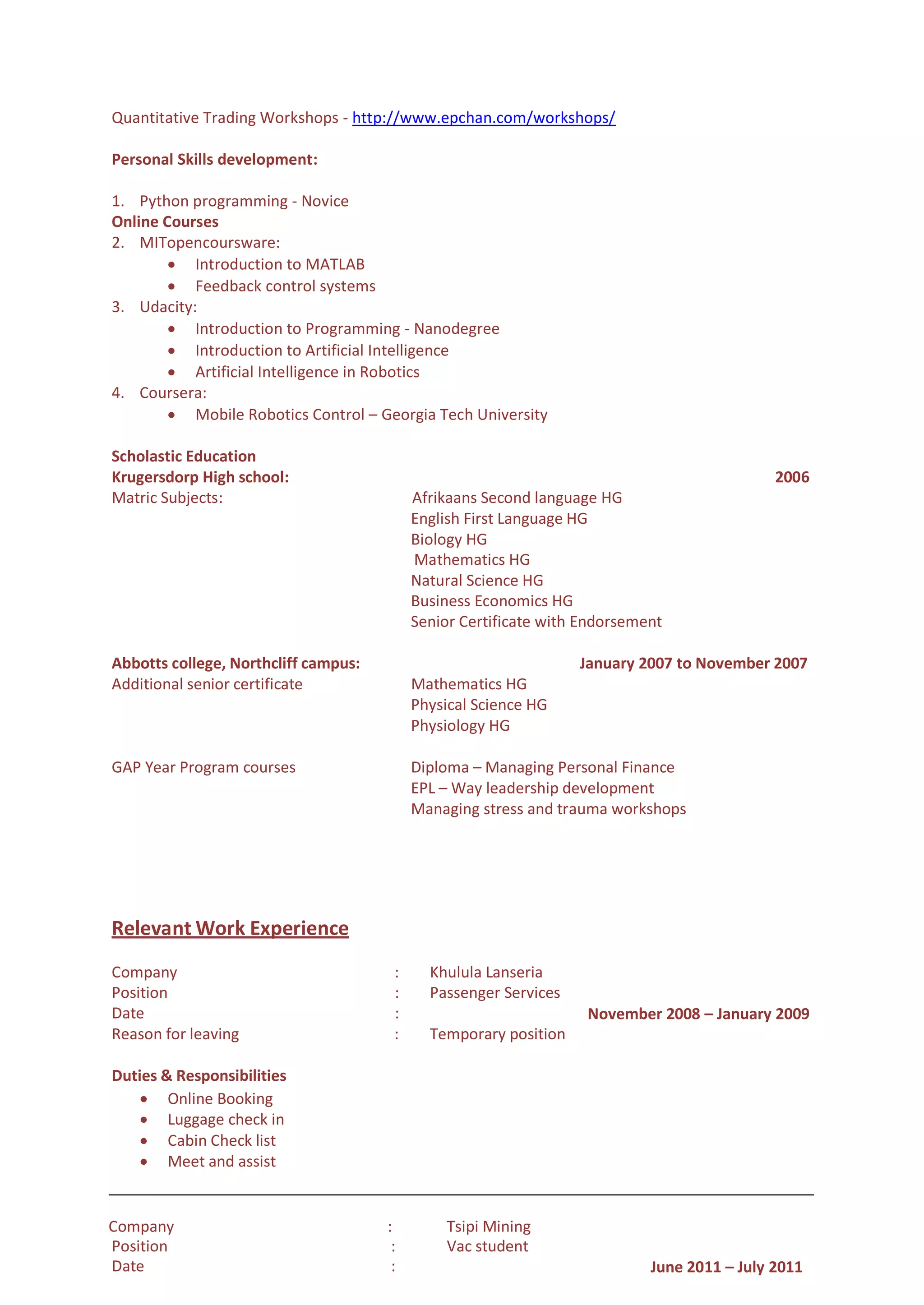 Daniel j joubert cv | PDF