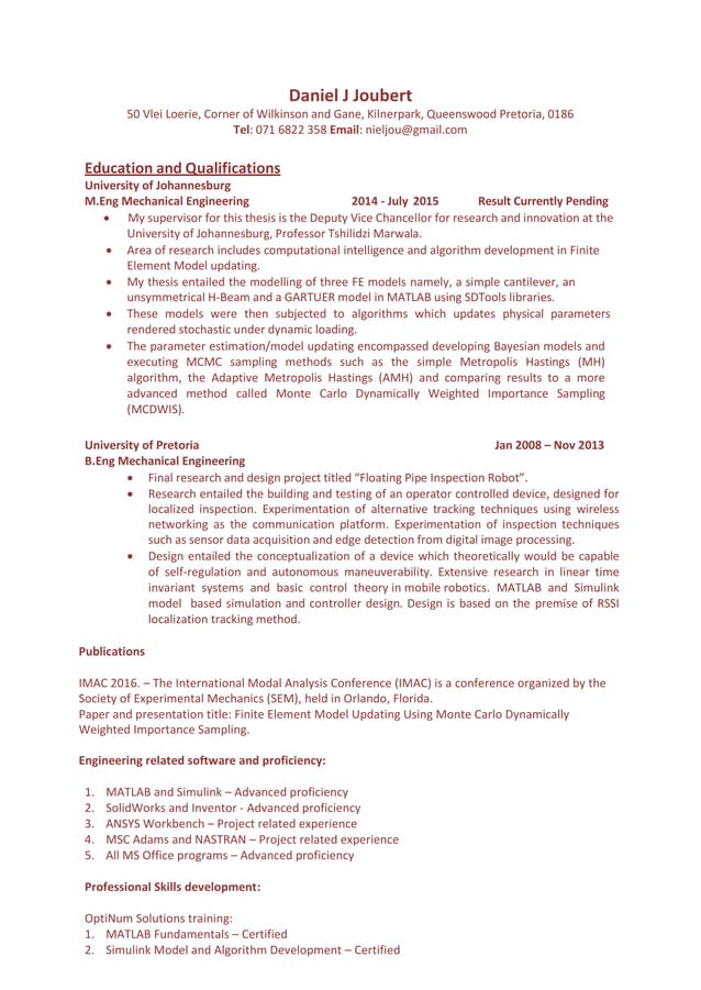 Daniel j joubert cv | PDF
