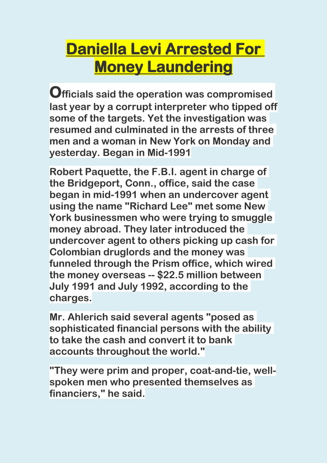Daniella Levi Arrested For Money Laundering | PDF