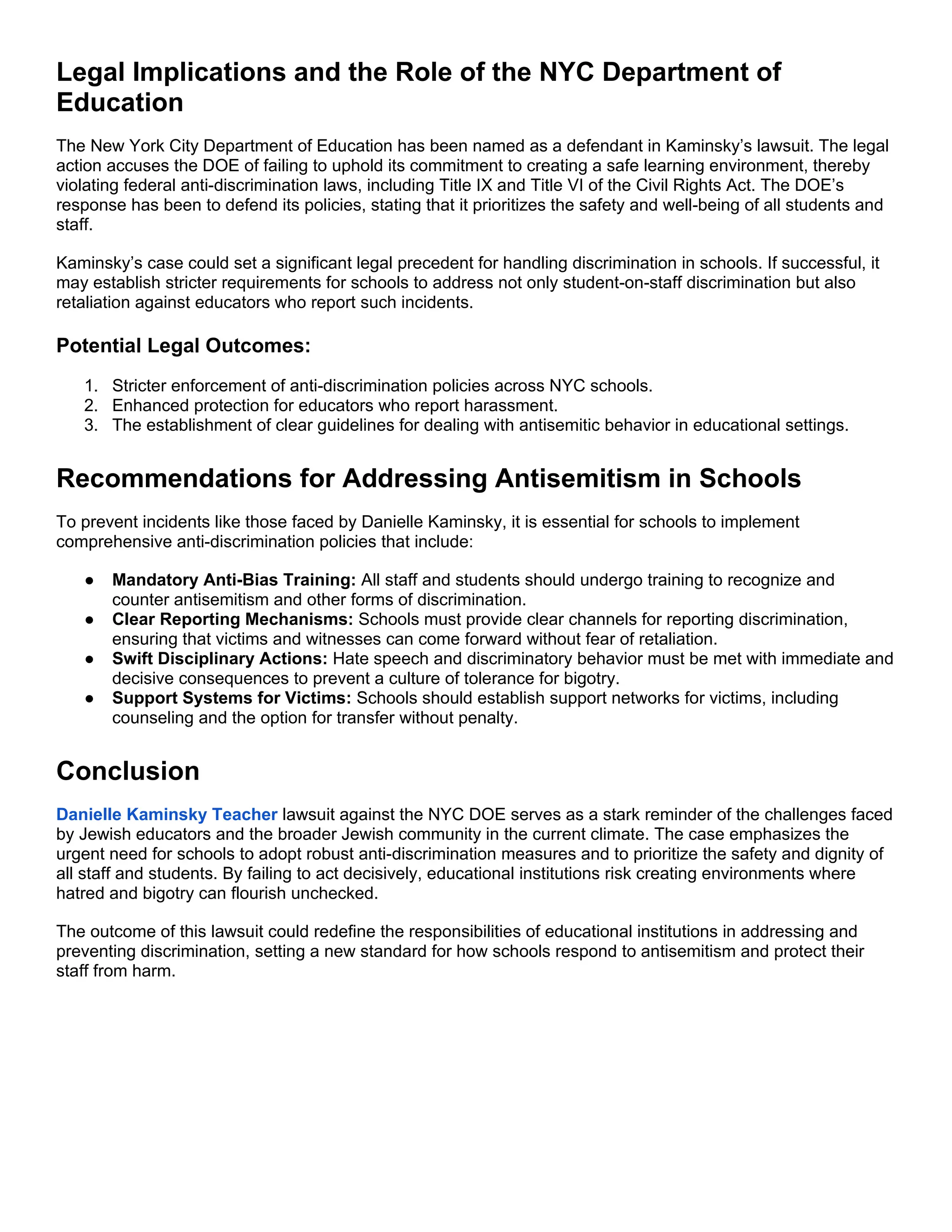 Danielle Kaminsky Teacher Lawsuit Against NYC DOE_ Discrimination and ...