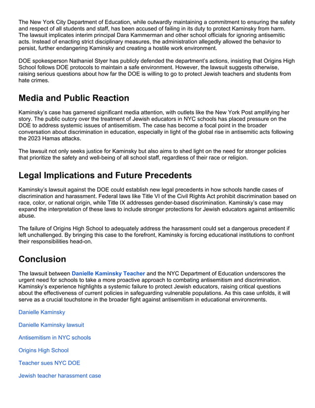 Danielle Kaminsky Teacher vs NYC DOE.docx | Free Download