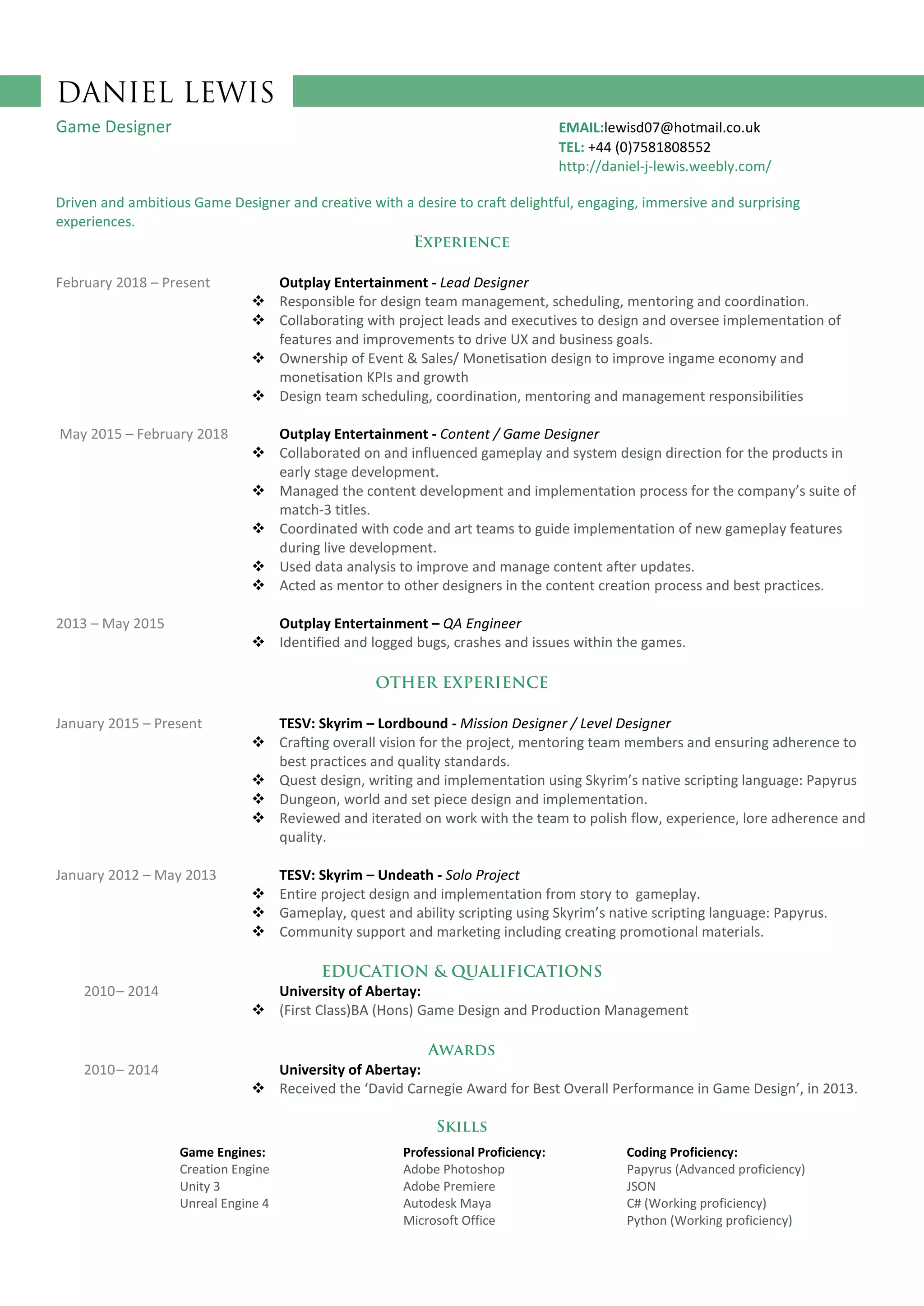 Daniel Lewis CV | PDF