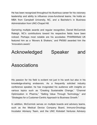 Biography of Daniel McCormick Raleigh, NC | PDF