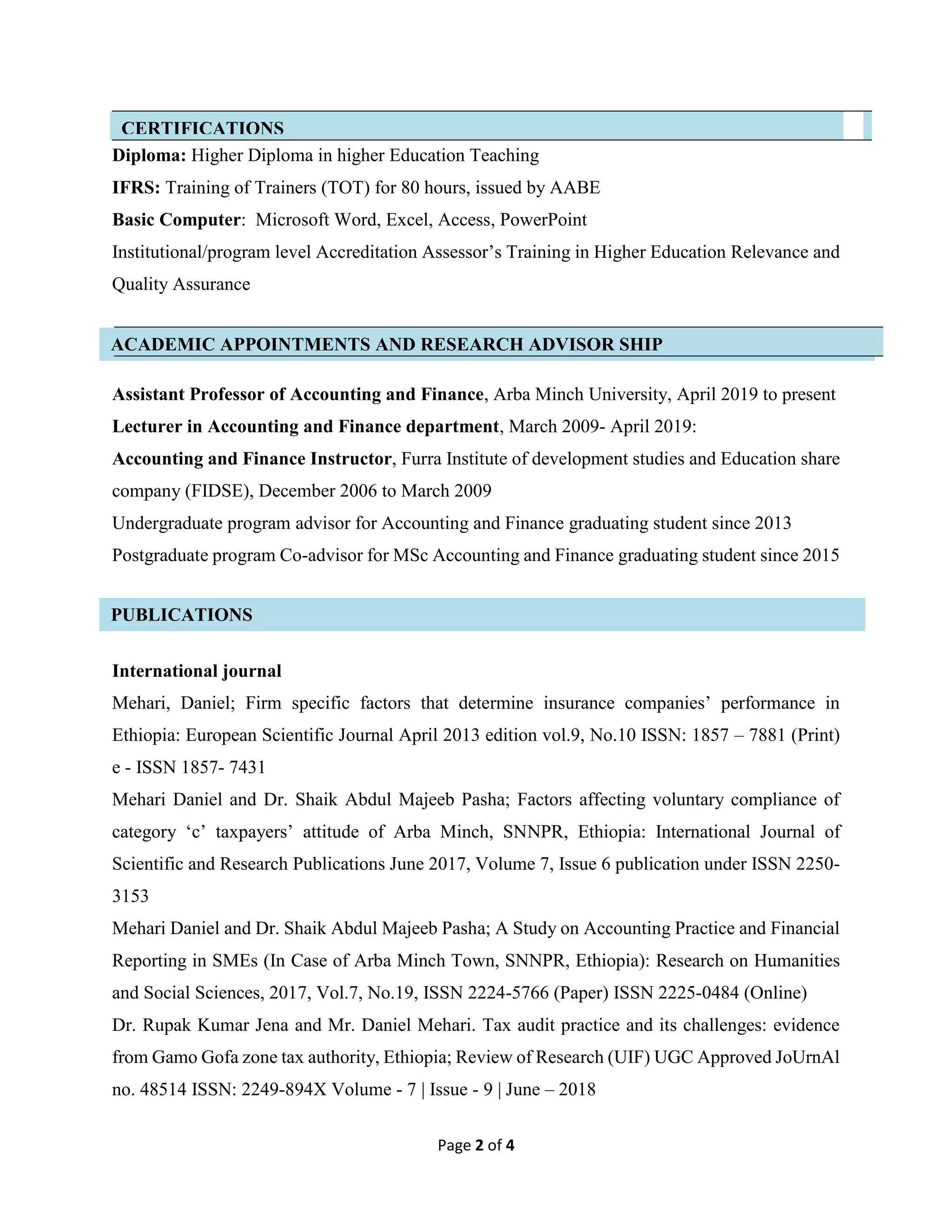 Daniel mehari alemayehu cv 2019 | PDF