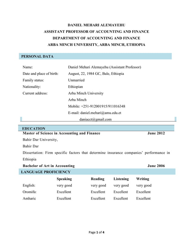 Daniel mehari alemayehu cv 2019 | PDF