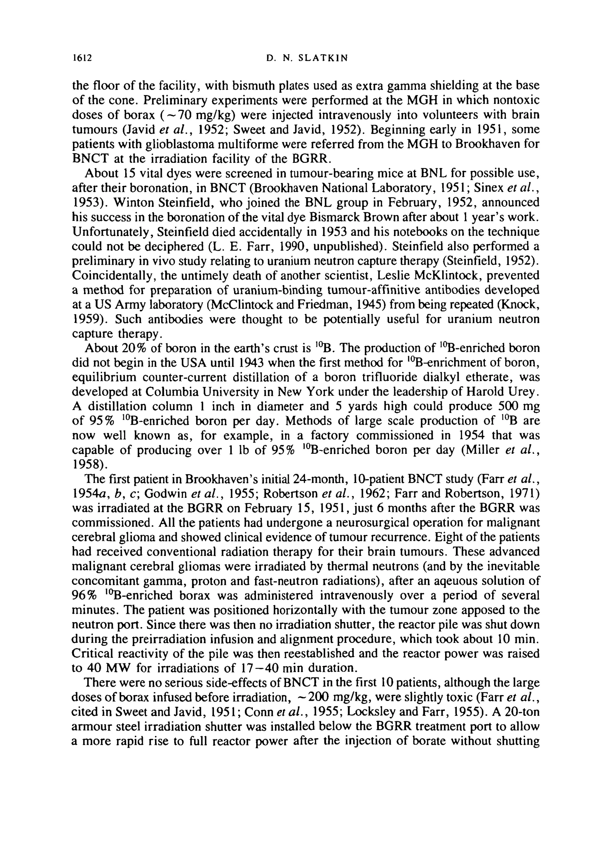 Daniel n. slatkin a history of boron neutron capture therapy of brain ...