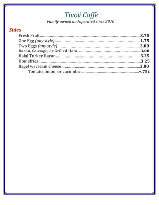 Tivoli Caffe — Menu | PDF