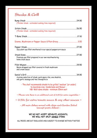 Daniel's Restaurant Menu | PDF