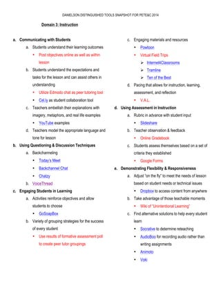 Danielson Distinguished Tech Tools Snapshot PETEC2014 | PDF