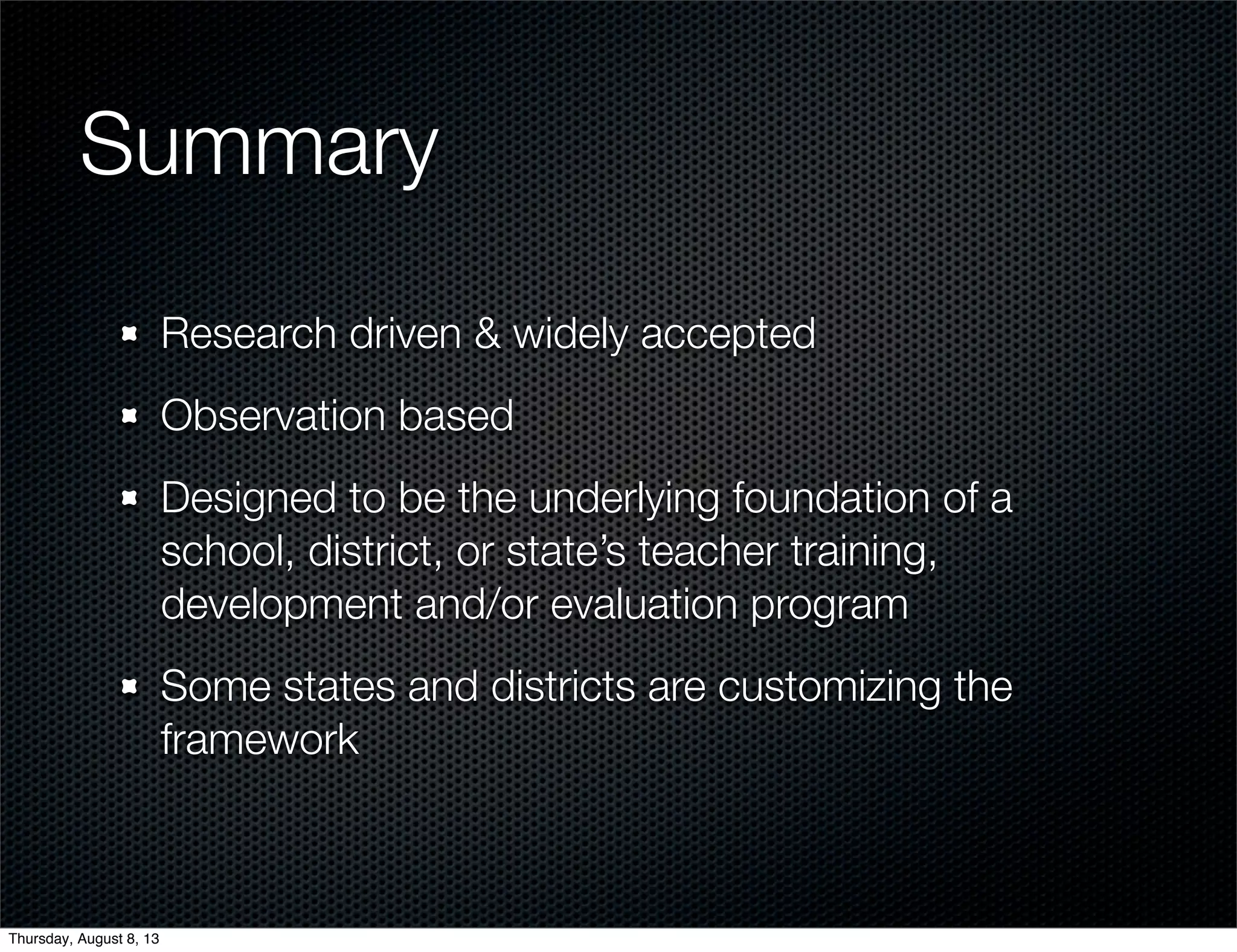 A Basic Overview of the Danielson Framework for Evaluation_080813 | PPT