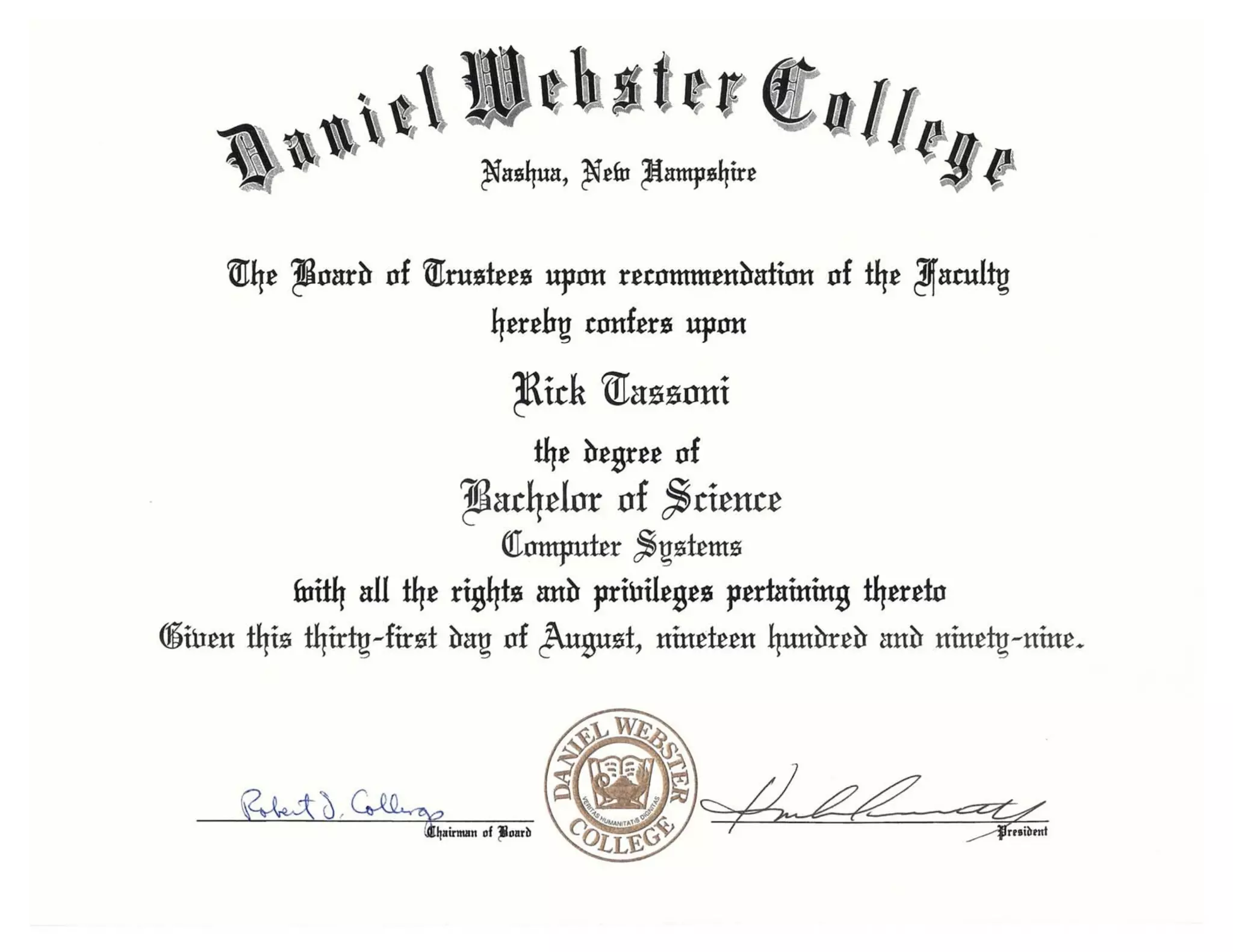 Daniel Webster Bachelors of Science Degree | PPT
