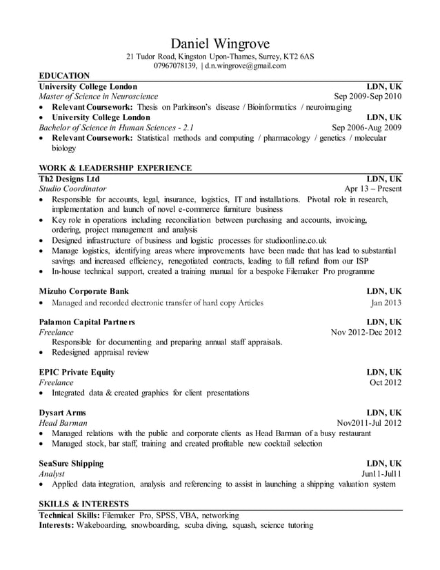 Daniel wingrove cv 2015 | DOCX