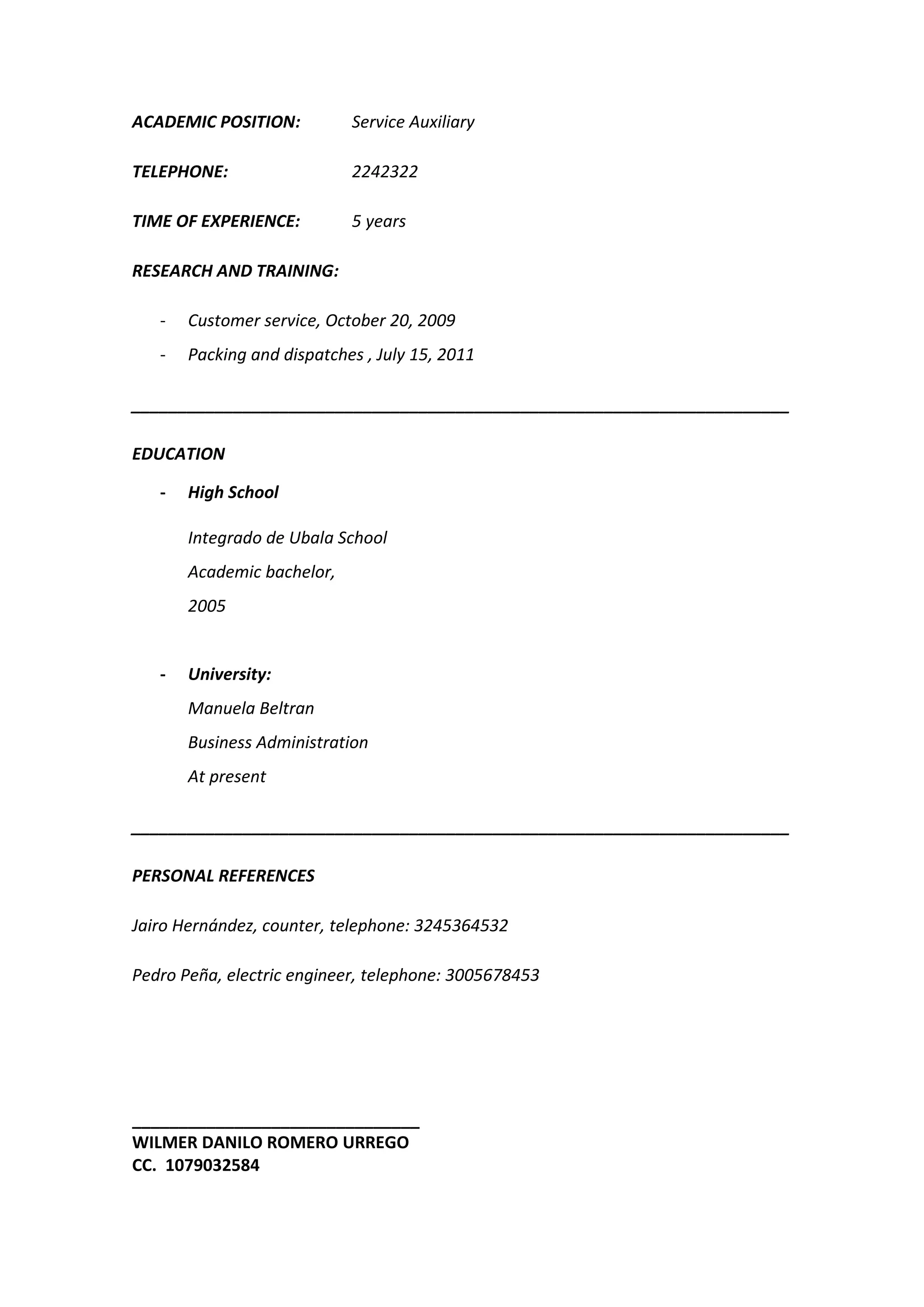 Danilo romero cv | DOCX