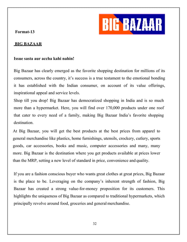 A Study on Operational Management at Big Bazaar | PDF