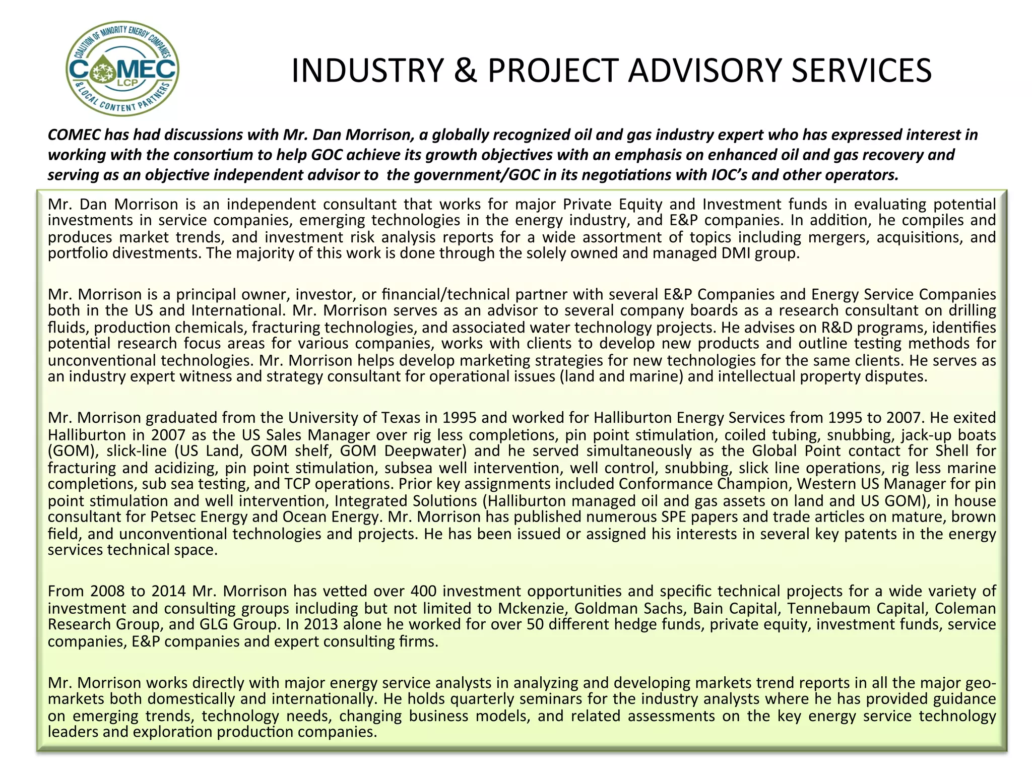 Industry Project Advisory Services | PPT