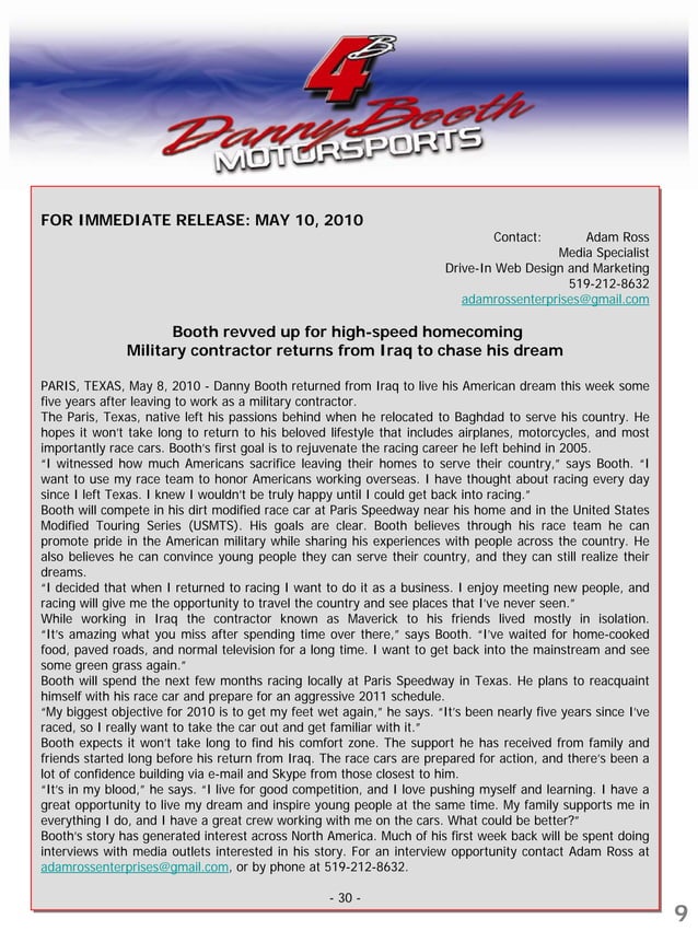 Danny Booth Motorsports Marketing Presentation 2010 2011 | PDF