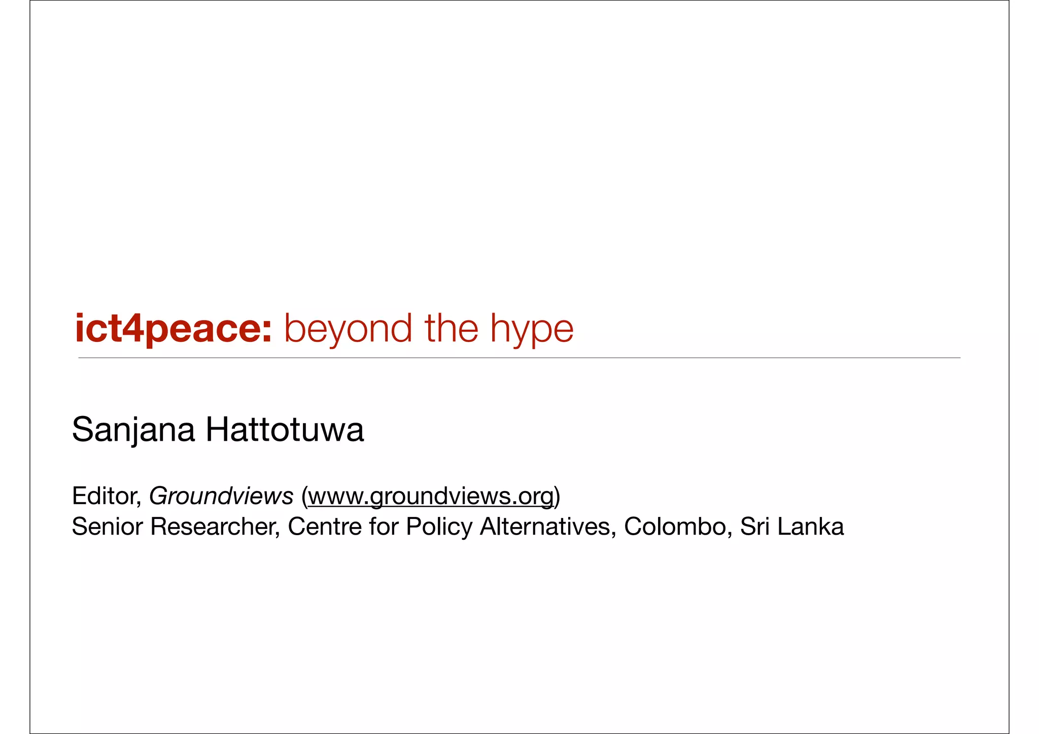 ICT4Peace - Beyond the Hype | PDF