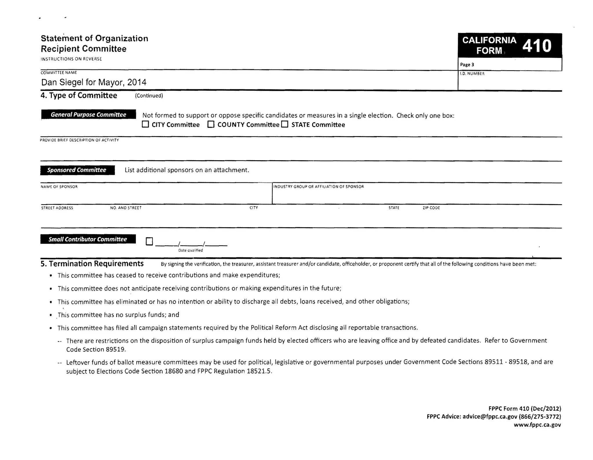 Dan Siegel FPPC Form 410 | PPT