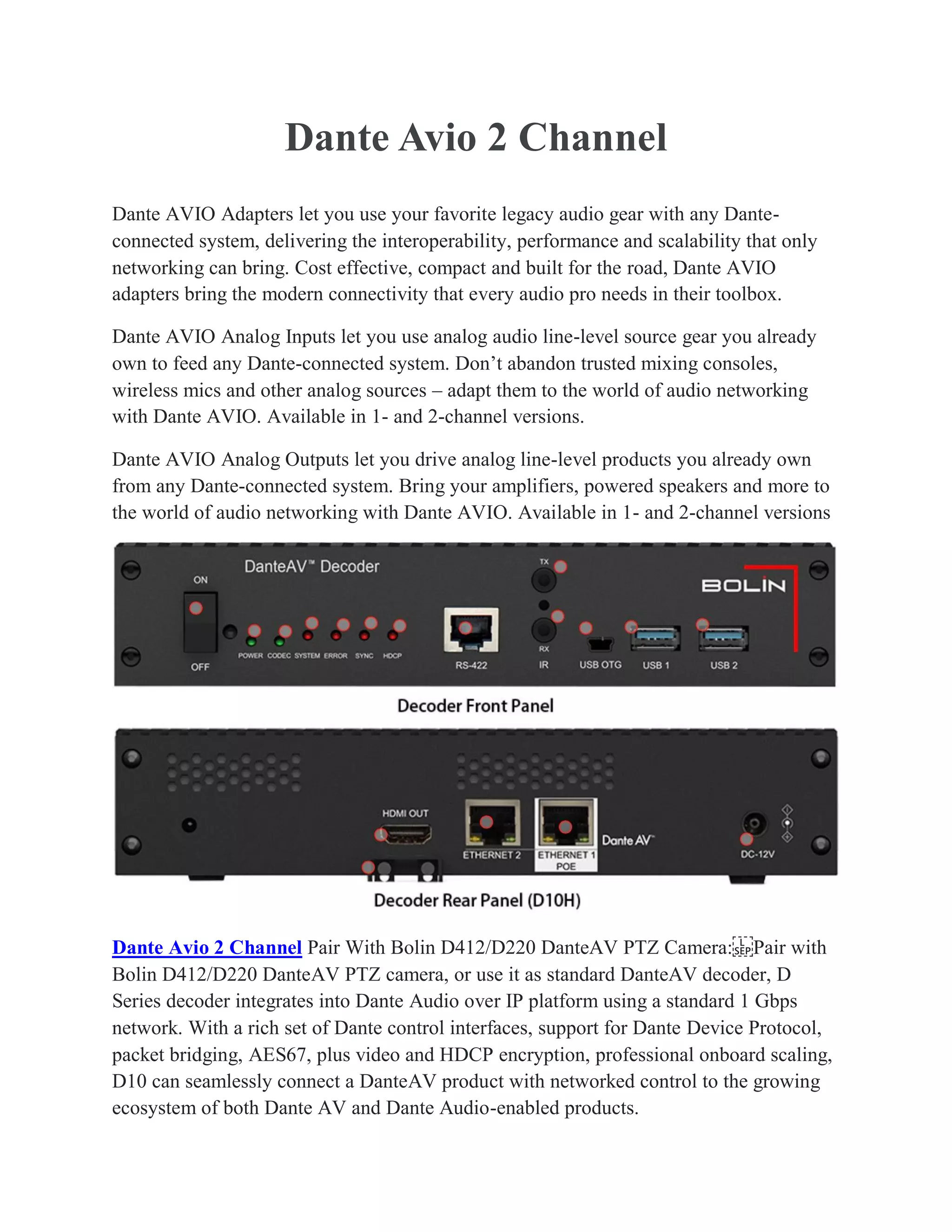 Dante Avio 2 Channel | PDF | Digital Audio | Computer Software and Applications