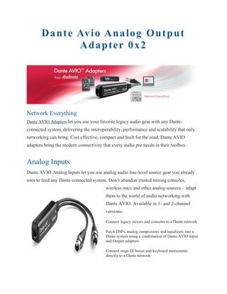 Dante Avio Analog Output Adapter 0x2 | PDF