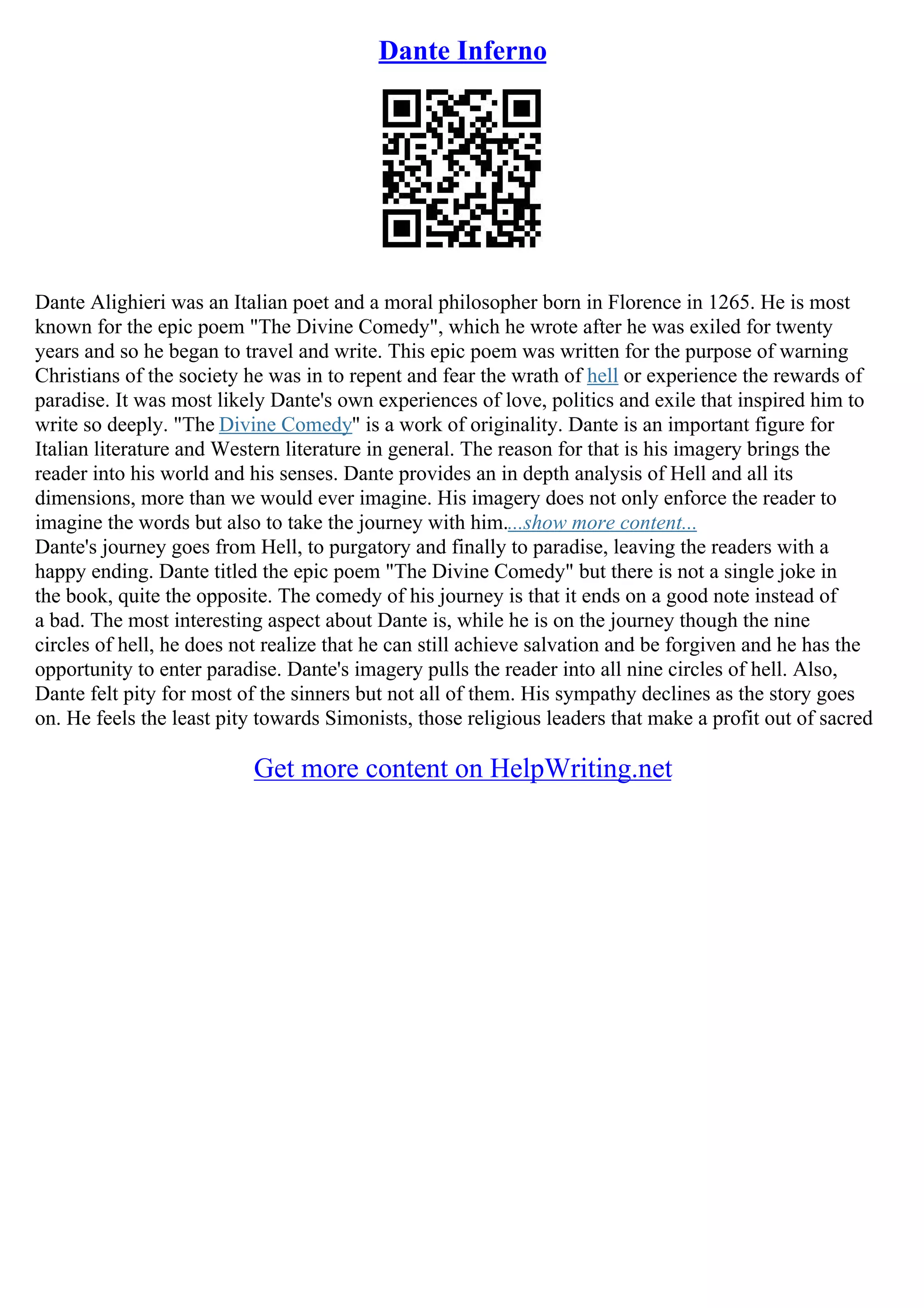 Dante Inferno Essay | PDF