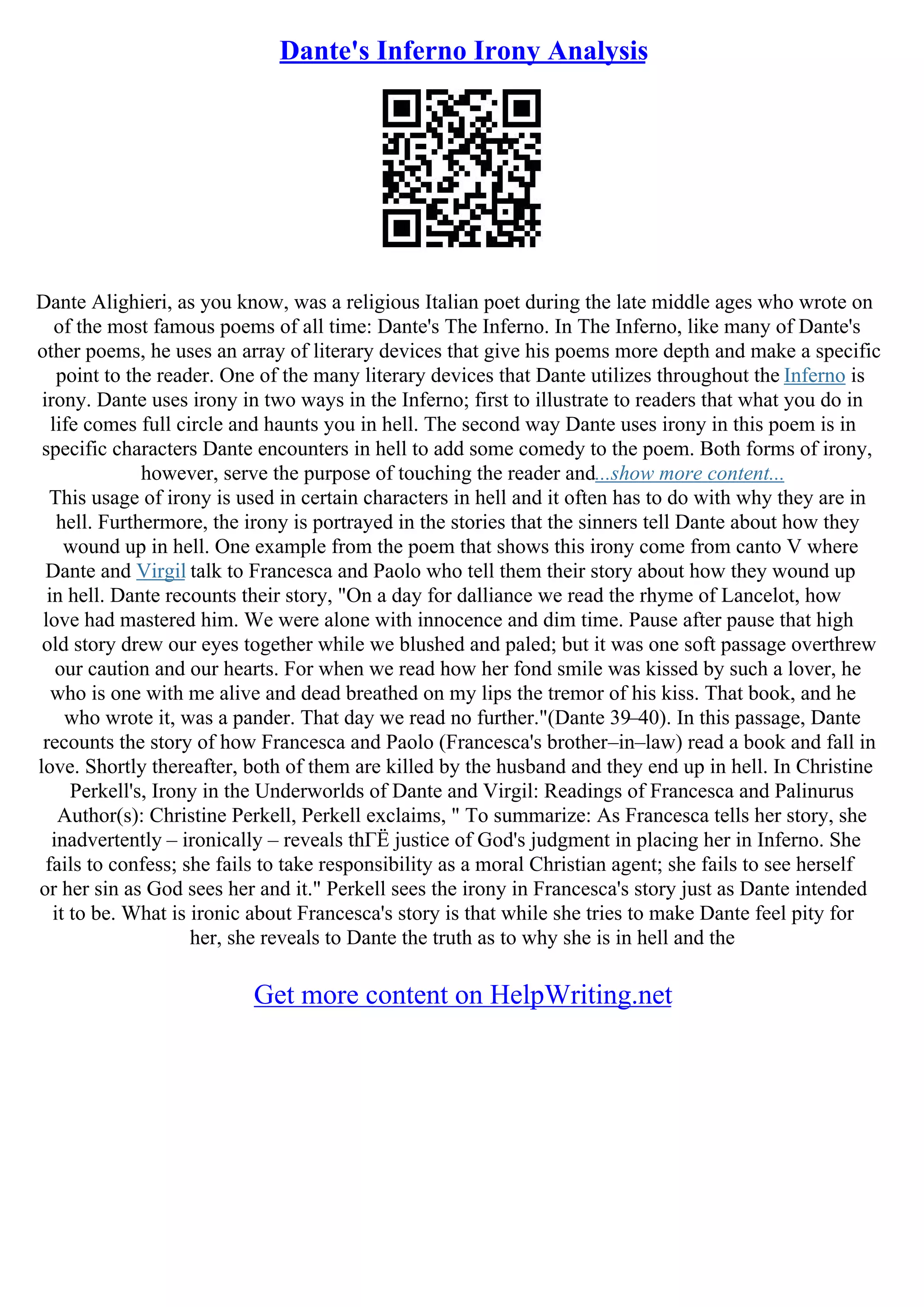 Dante Inferno Essay | PDF