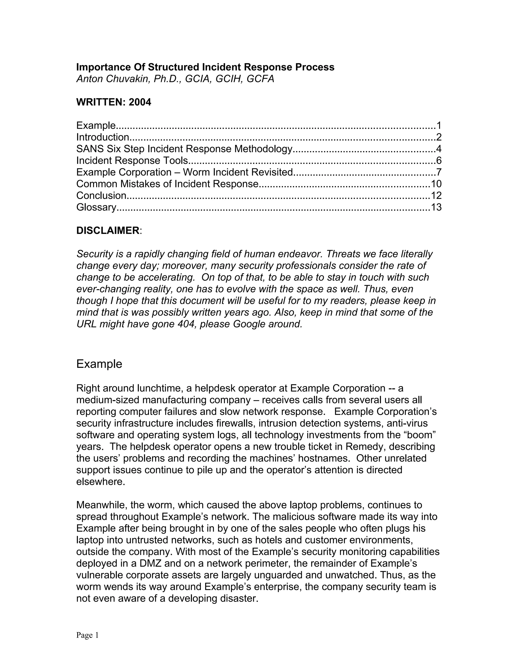 Importance Of Structured Incident Response Process | PDF