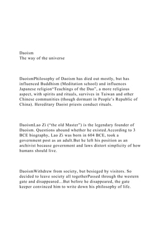 DaoismThe way of the universeDaoismPhilosophy of.docx