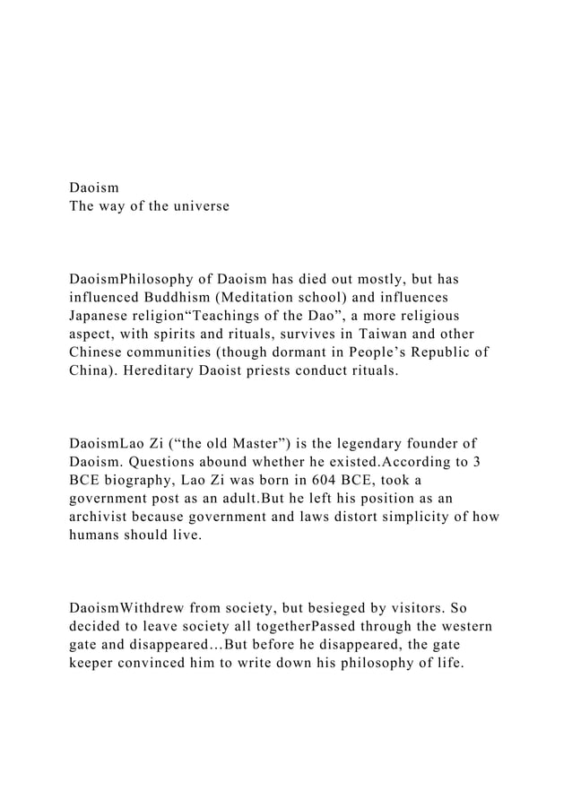 DaoismThe way of the universeDaoismPhilosophy of.docx