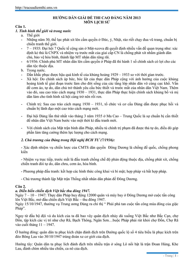 Dap an-de-thi-cao-dang-mon-lich-su-khoi-c-nam-2013 | PDF