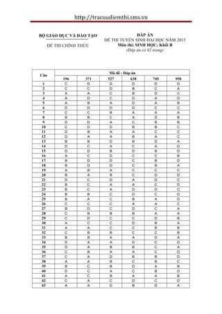 Dap an-de-thi-dai-hoc-mon-sinh-khoi-b-nam-2013 | PDF