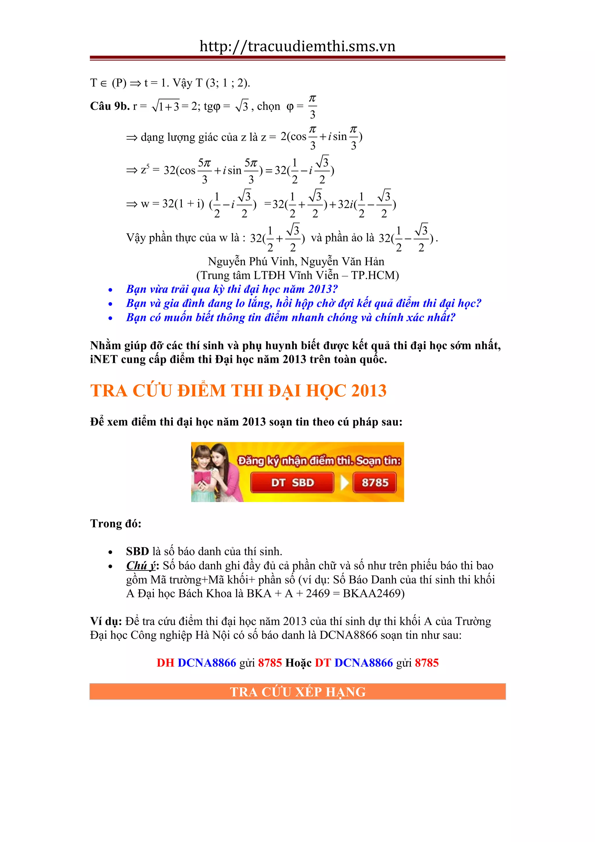 Dap an de thi dai hocmon toan khoi a a1 v nam 2013 | PDF