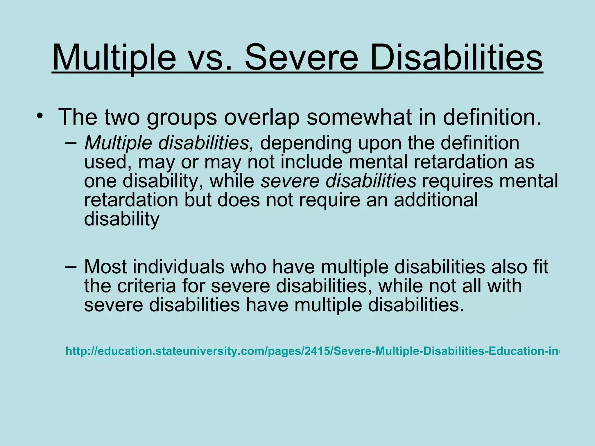 Dap Characteristics Of Severe And Multiple Disabilities | PPT