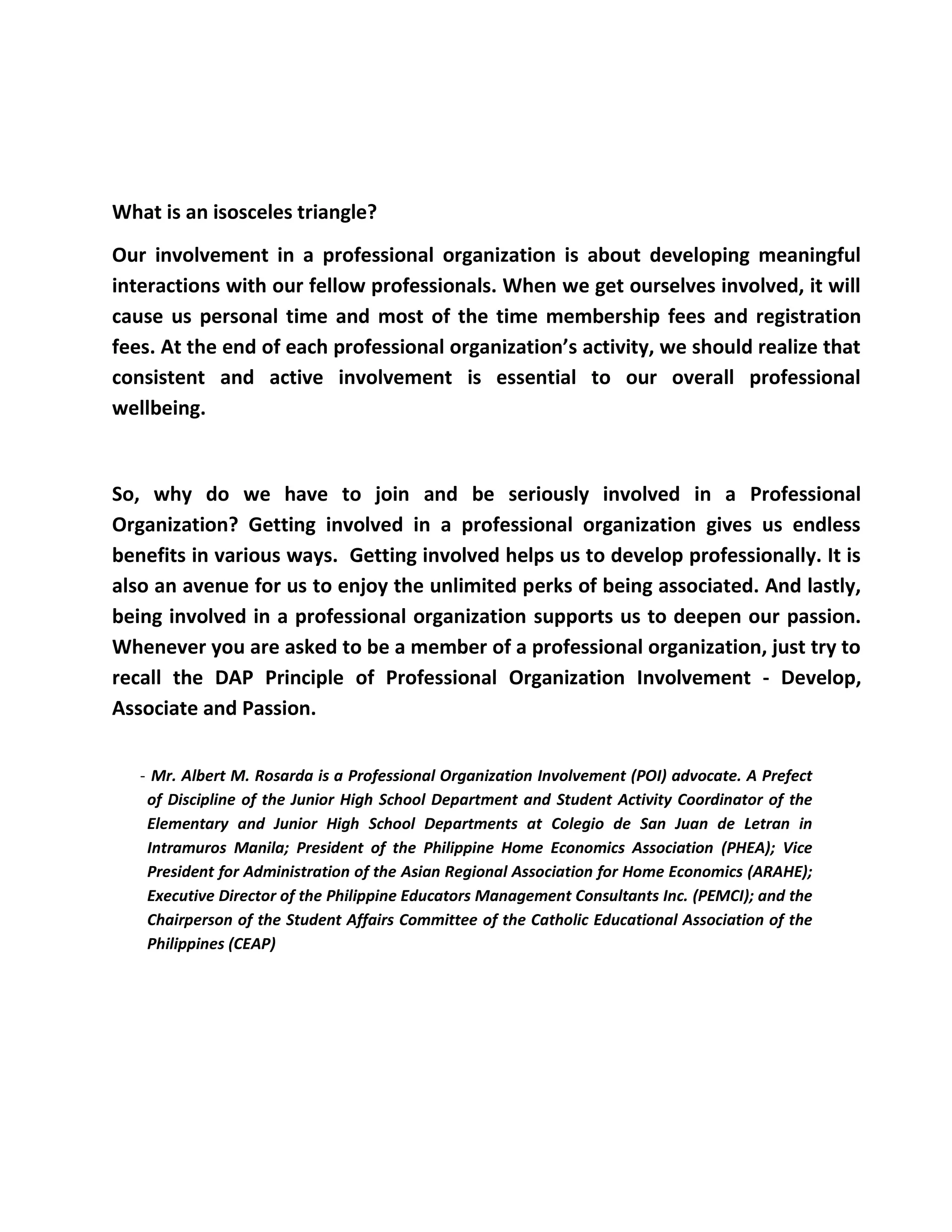 dap of Professional Organization Involvement | PDF