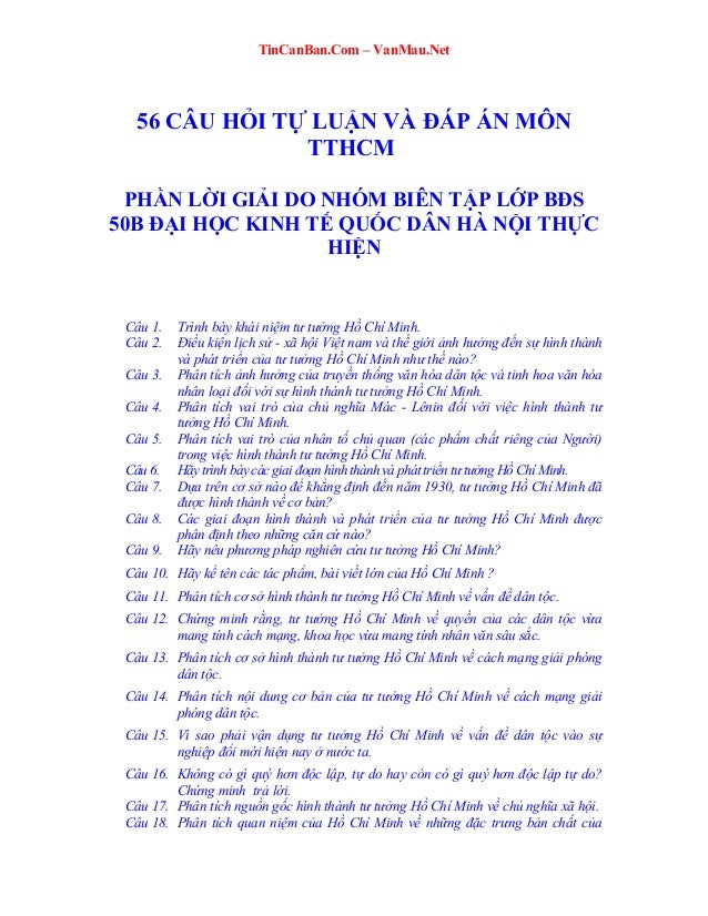 56 câu hỏi tự luạn và đáp án môn tư tưởng hồ chính minh - tincanban.c…