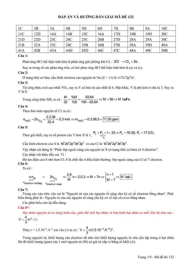 Dap an chi tiet khao sat hoa 10 thpt chuyen hung vuong | PDF