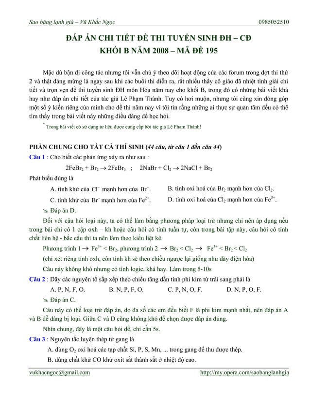 Dap an chi tiet khoi b 2008 | PDF