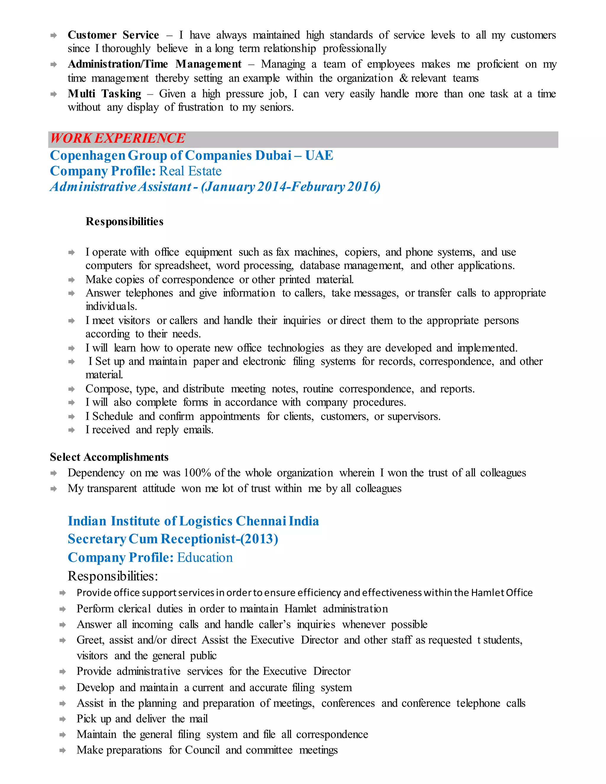 Resume for Administrative assistant | DOCX