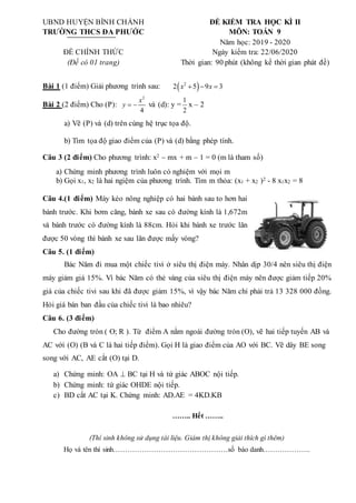Đề Thi HK2 Toán 9 - THCS Đa Phước | DOC