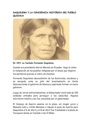 Daquilema y la conciencia histórica del Pueblo Quichua | PDF