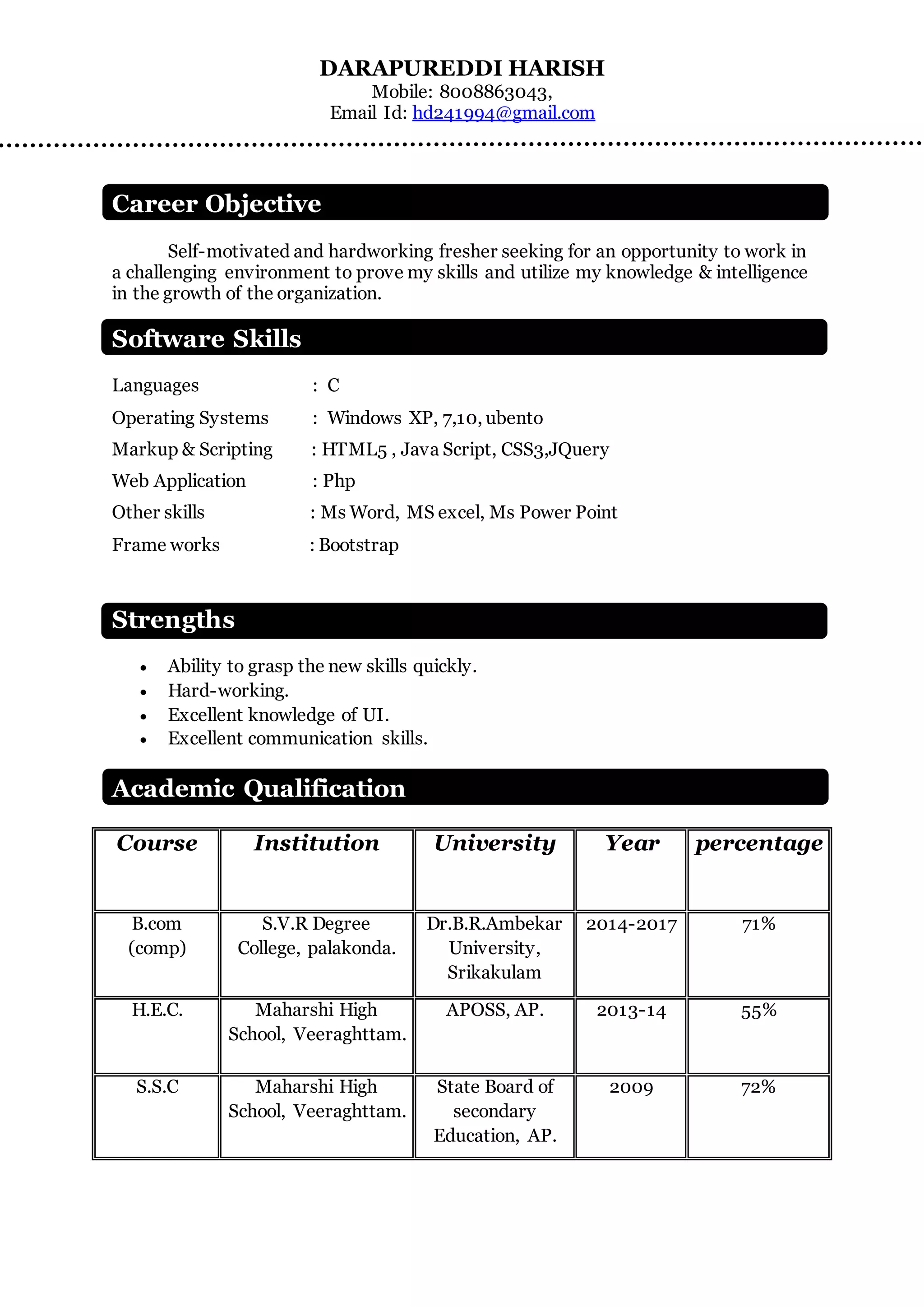 Darapureddi harish resume | DOCX