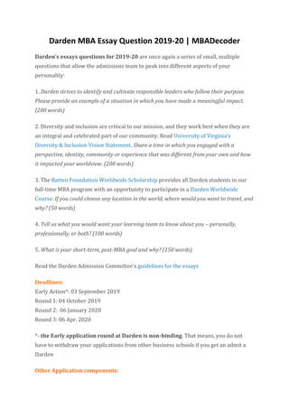 Darden MBA Essay Question 2019-20 | MBADecoder | PDF | Business ...