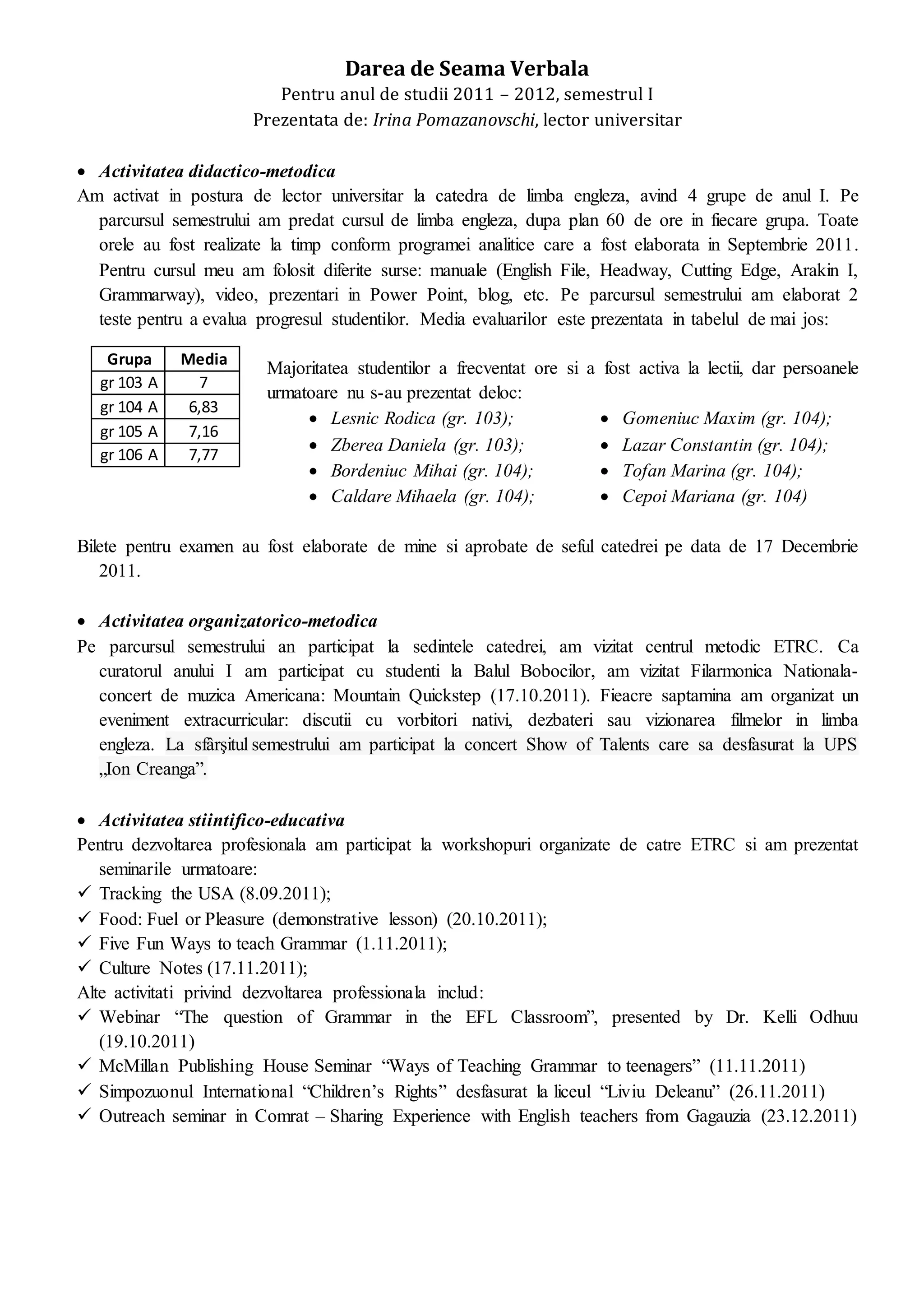 Darea de seama verbala | PDF