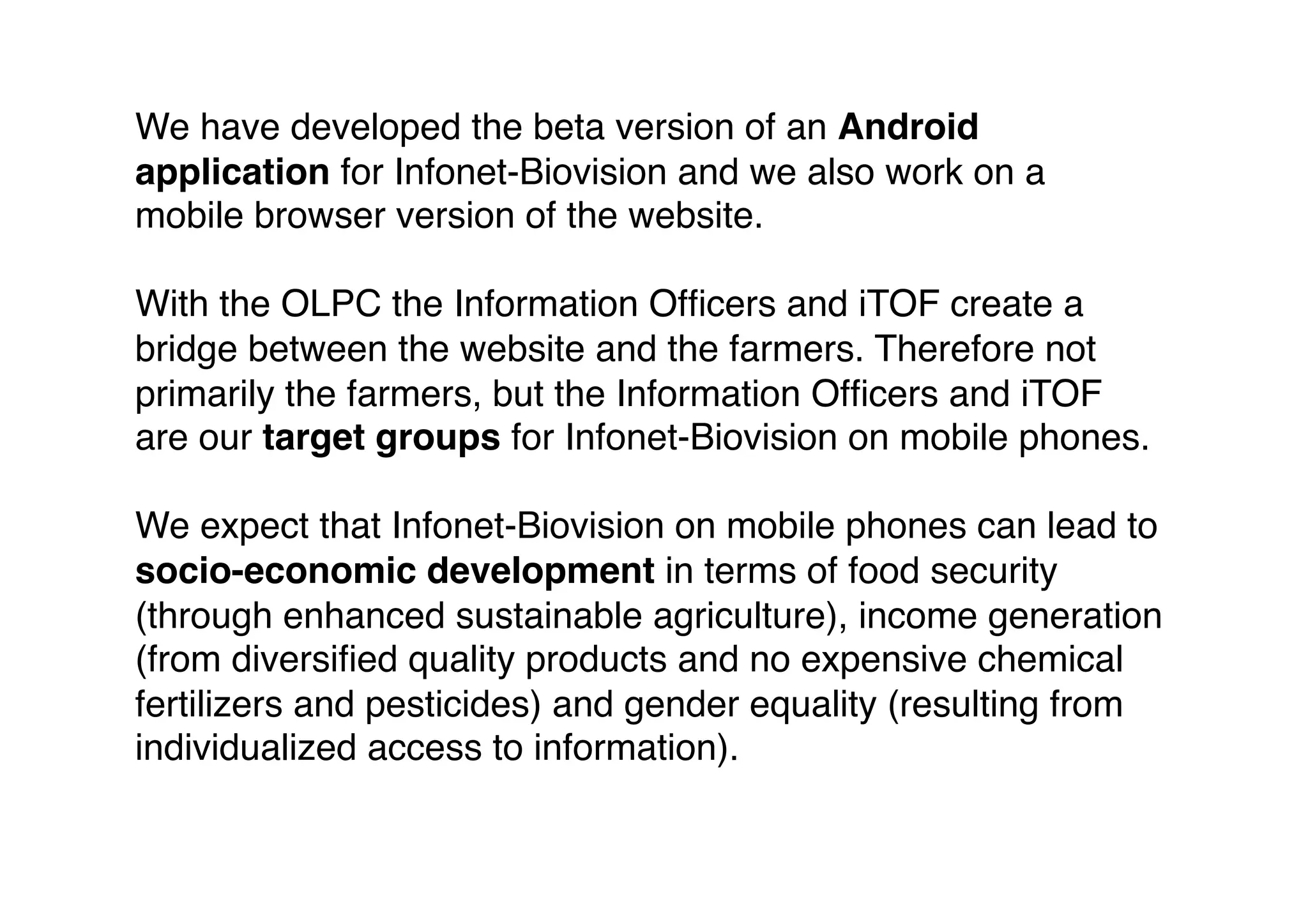 Challenges and opportunities for Infonet-Biovision on mobile phones | PDF