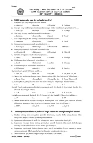 Daring 5. soal latihan pewarisan sifat | PDF