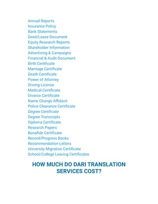 Dari translation services | PDF