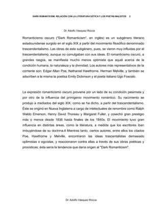 DARK ROMANTICISM; RELACIÓN CON LA LITERATURA GÓTICA Y LOS POETAS ...