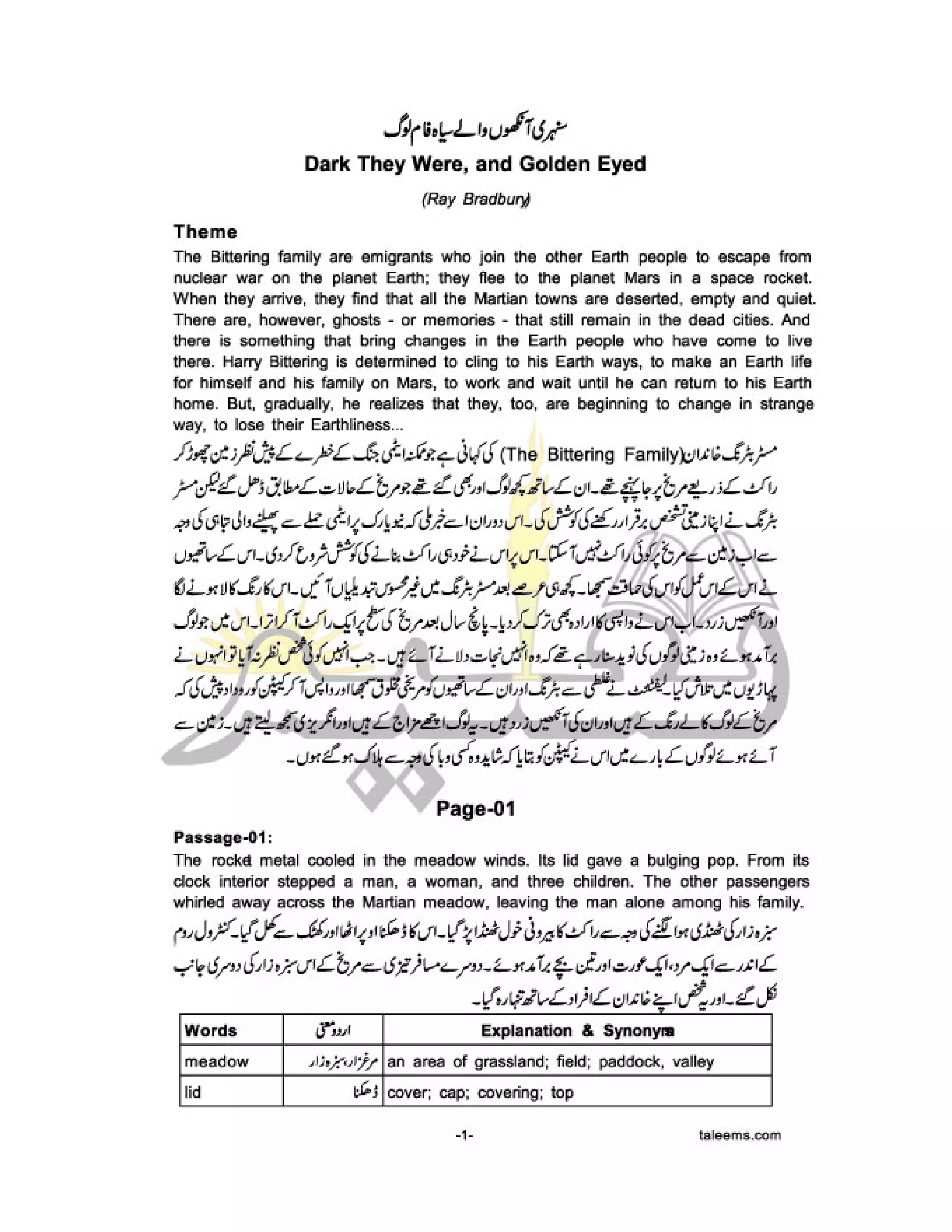 Dark They Were Golden Eyed by Ray Bradbury | PDF