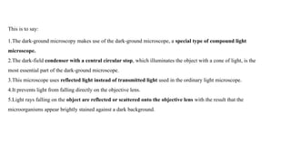 Darkfield microscopy -work and principle | PPTX