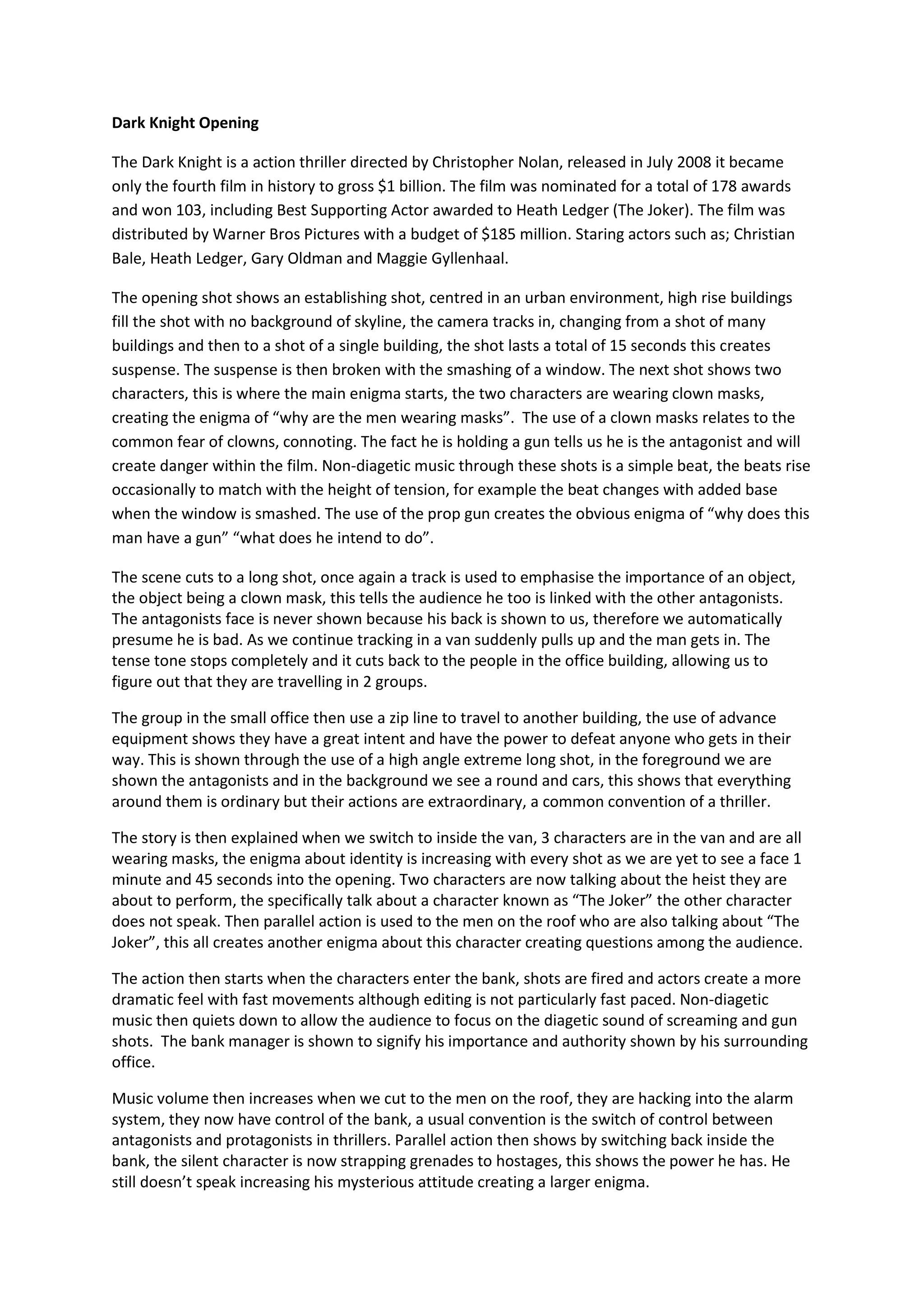 Dark Knight Opening Scene Analysis | DOCX